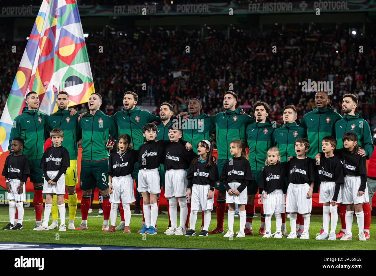 Lisbon, Portugal. 23rd Mar, 2025. Portugal players line up during the ...