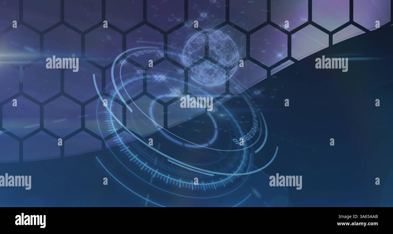 Image of globe spinning and scope scanning over hexagons Stock Photo ...