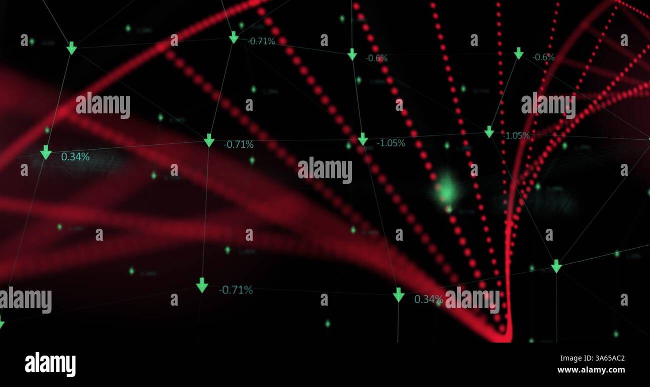 Digital image of dna structure spinning against network of connections ...