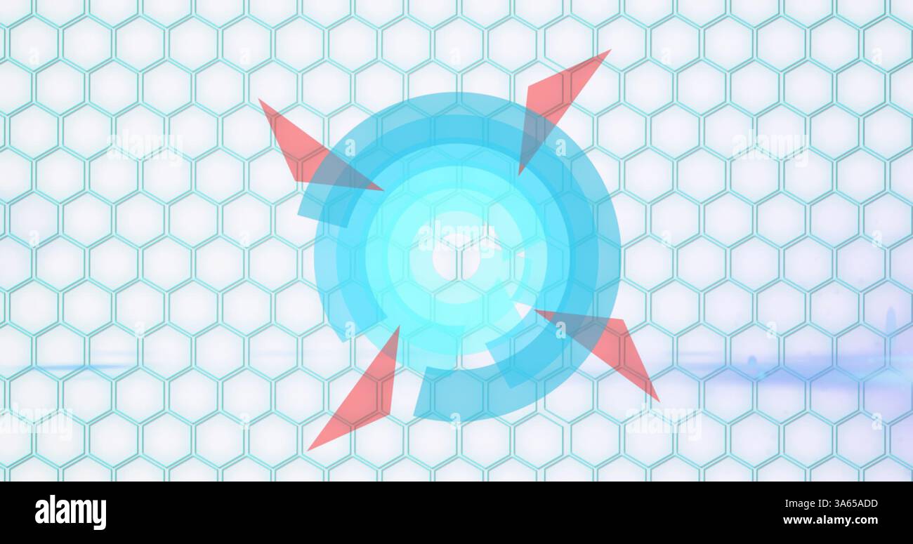 Image of spinning blue and pink shapes over a grid Stock Photo - Alamy