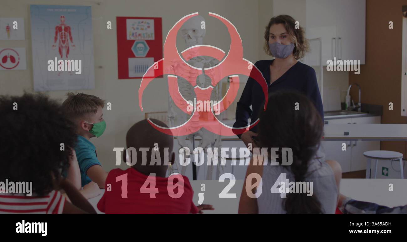 Biohazard symbol with increasing cases against female teacher teaching ...