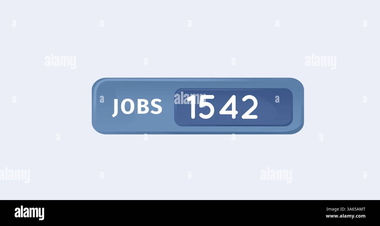 Image of numbers changing and jobs text in blue banner over white ...