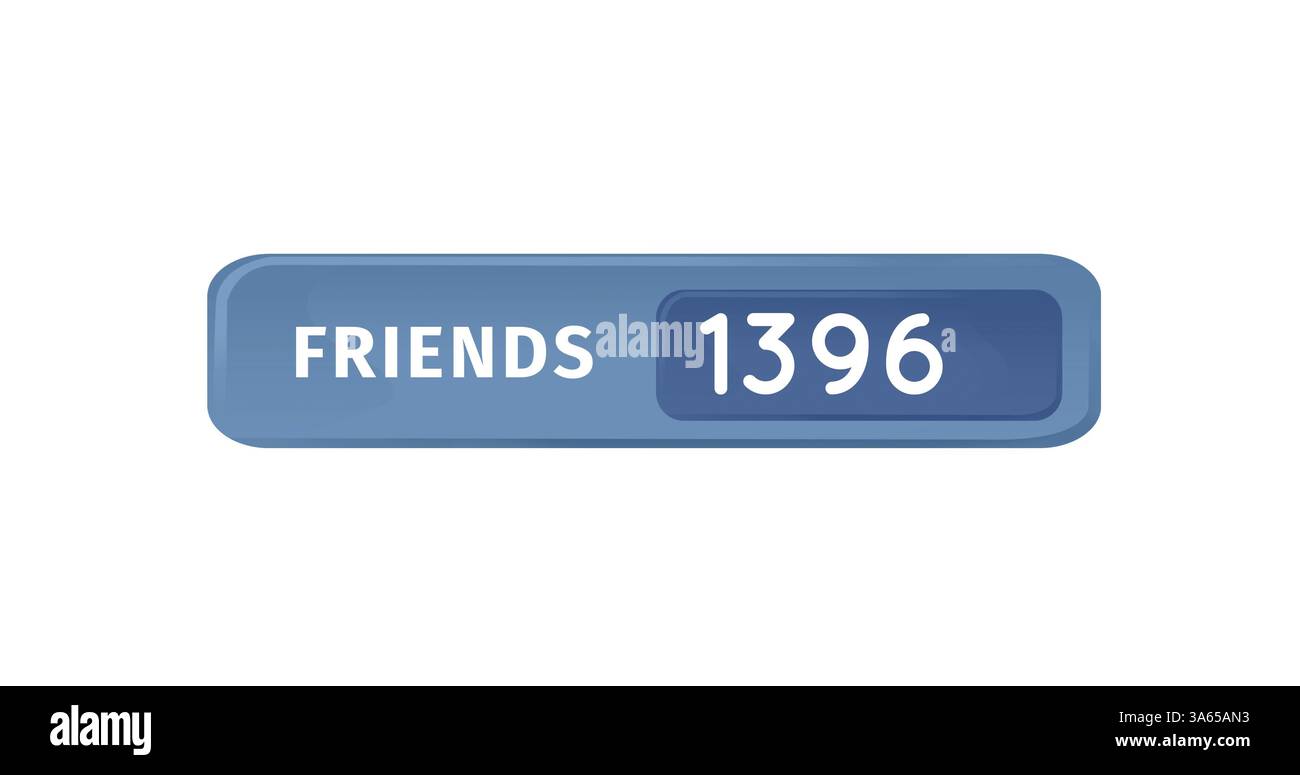 Image of numbers changing and friends text in blue banner on white ...