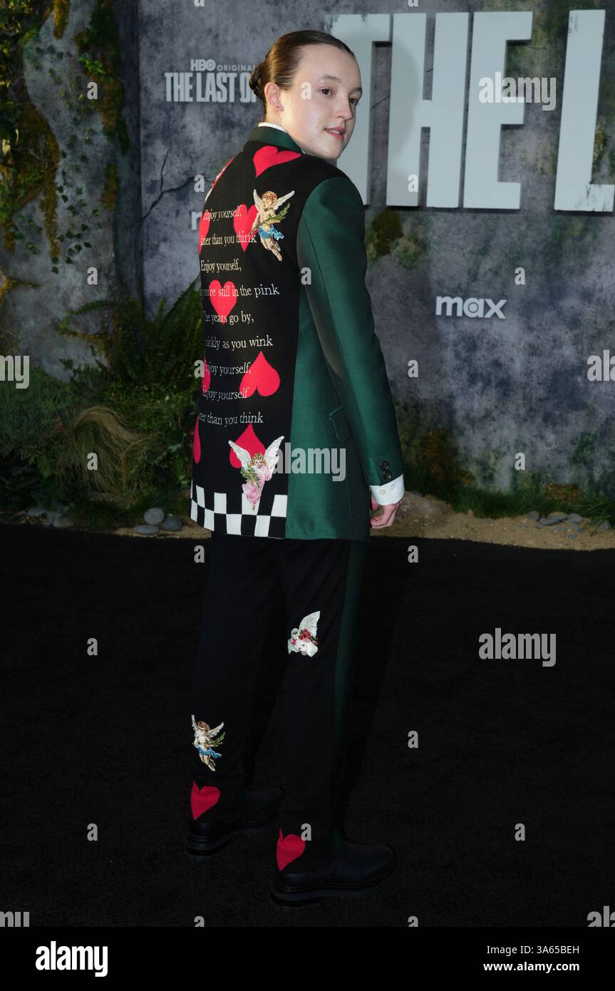 Bella Ramsey arrives at the season two premiere of "The Last of Us" on ...