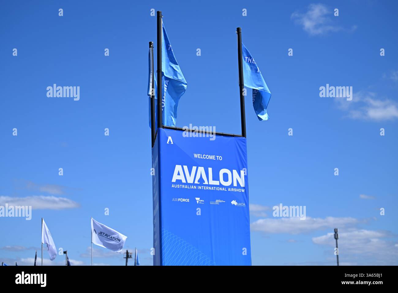 Signage is seen for the Avalon Australian International Airshow at ...