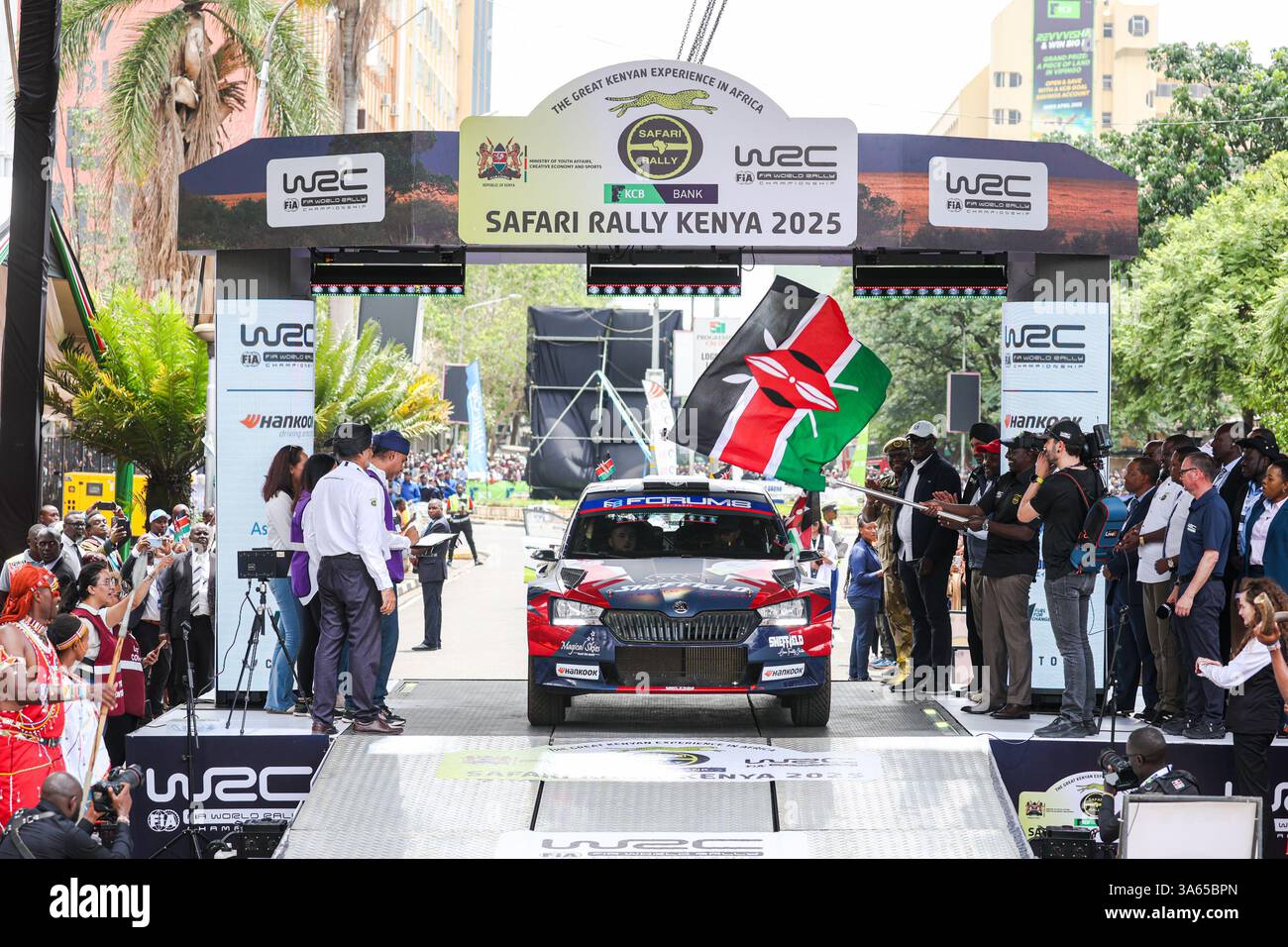 Kenyan President William Ruto flags-off a rally car on ramp, during the ...