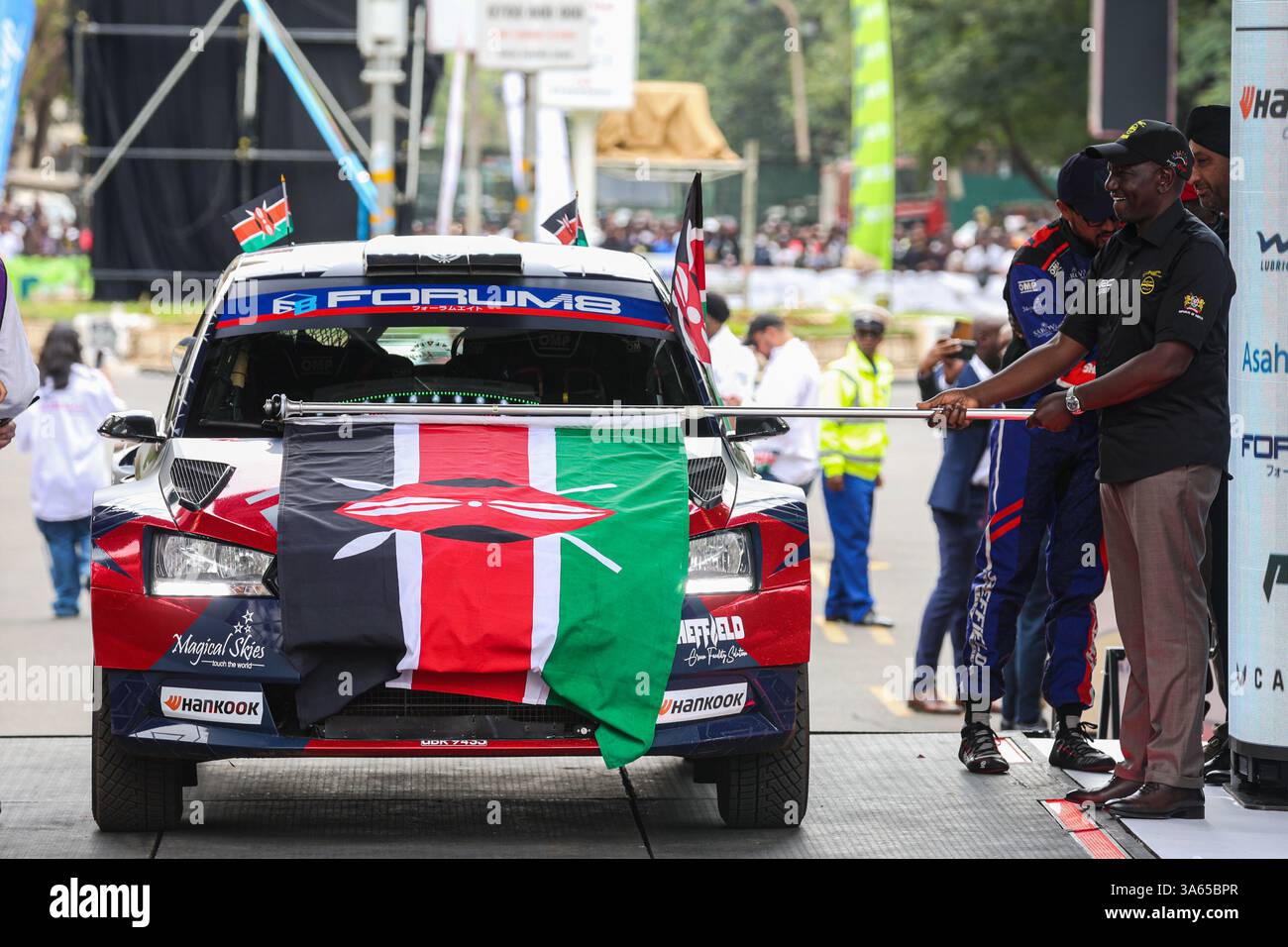 Kenyan President William Ruto flags-off a rally car on ramp, during the ...