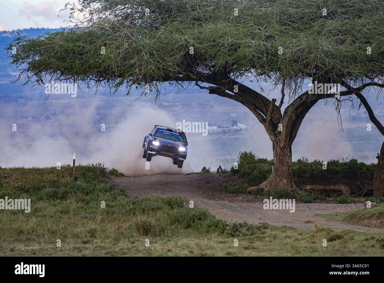 Naivasha, Kenya. 21st Mar, 2025. A rally over a jump at Miti-Mbili ...