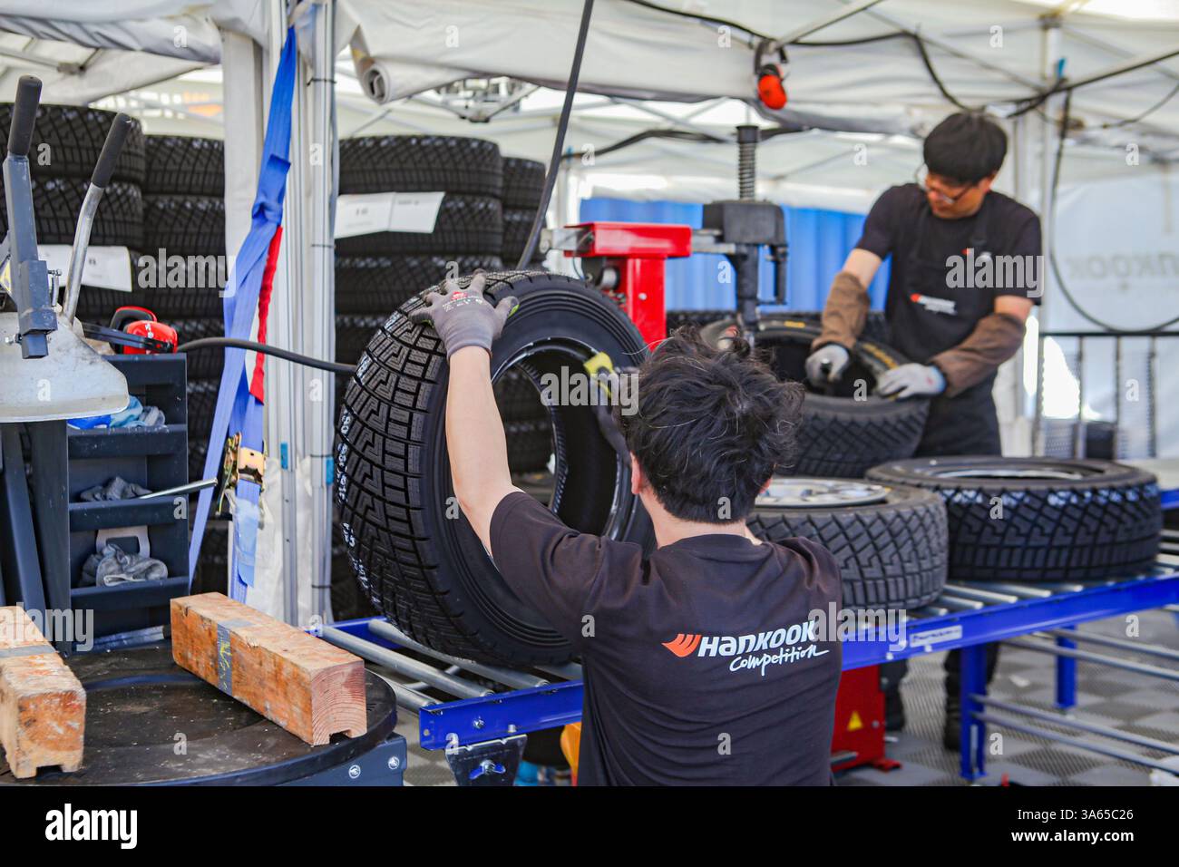 The Hankook team working at the service center and fully geared up to ...