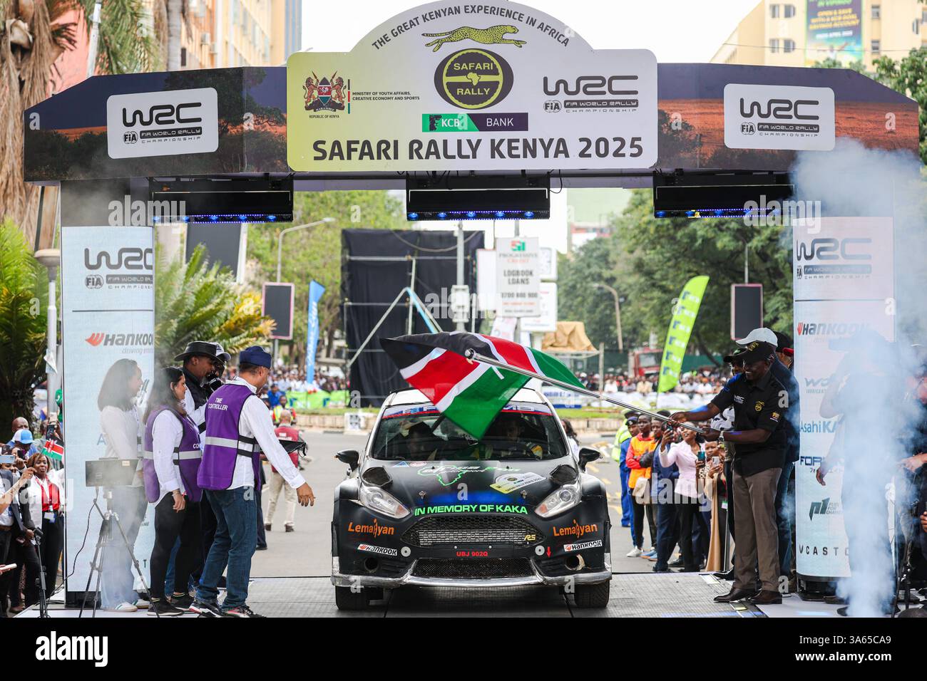 Kenyan President William Ruto flags-off a rally car on ramp, during the ...