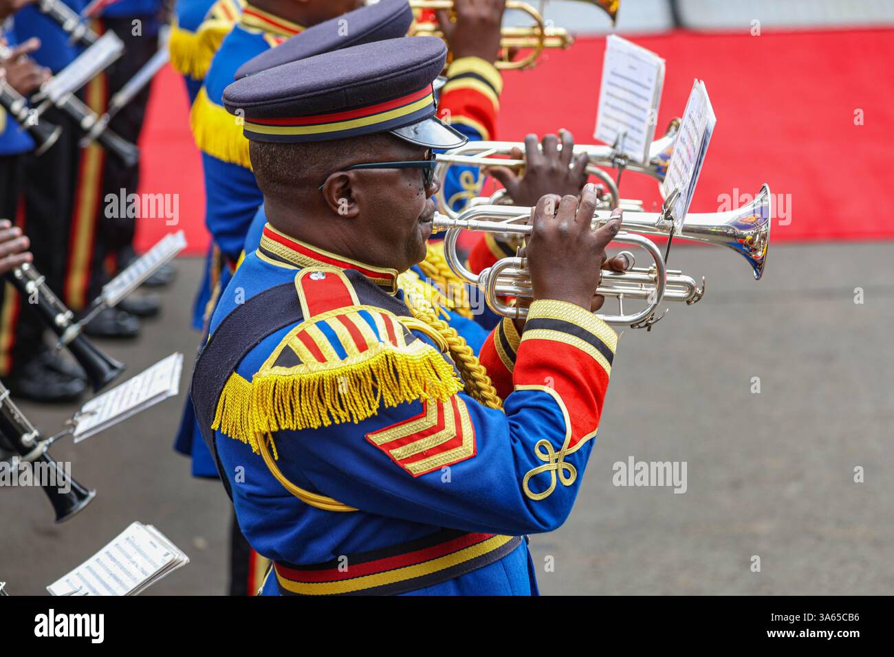 Kenya police presidential escort band plays during the ceremonial ...