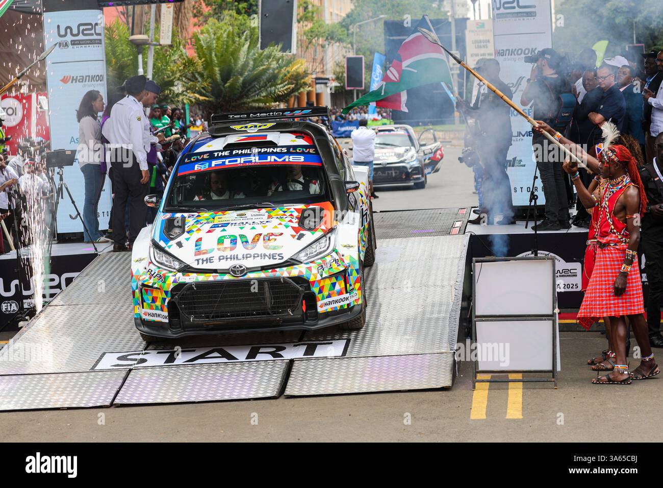 Kenyan President William Ruto flags-off a rally car on ramp, during the ...