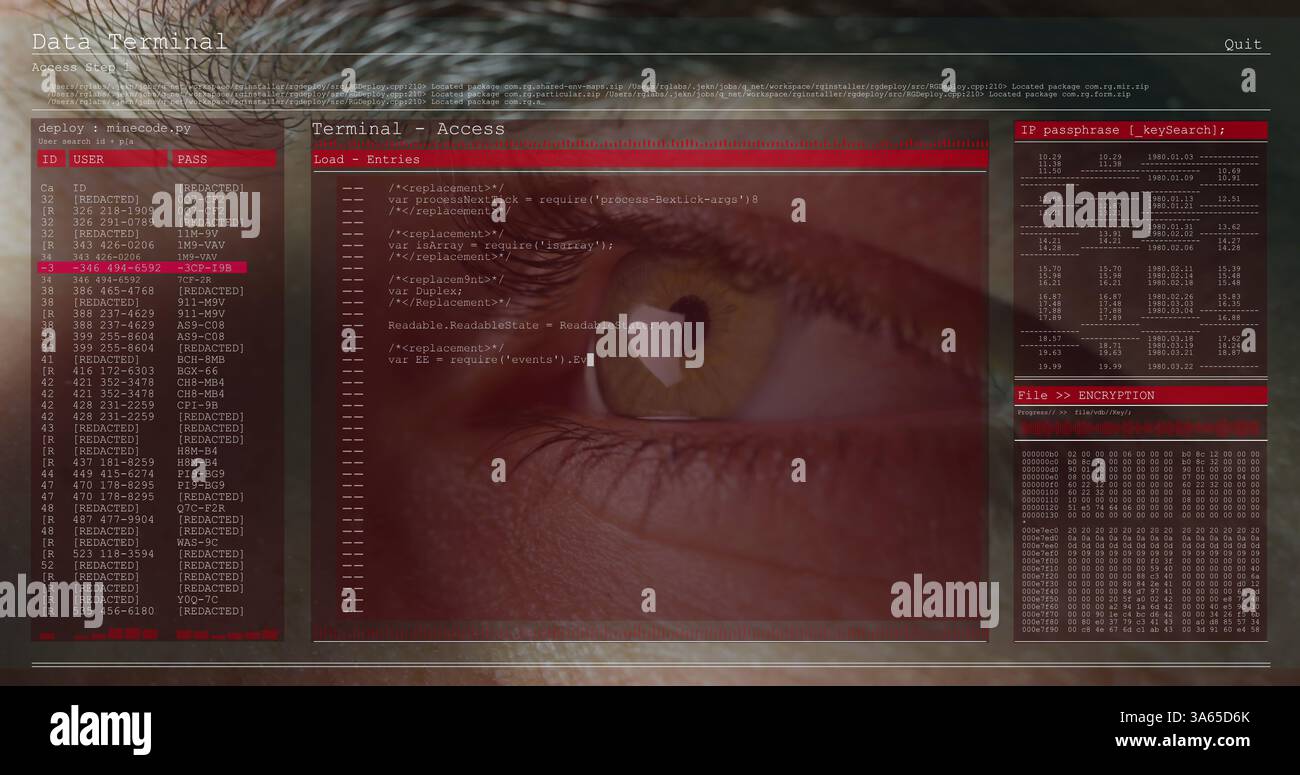 Image of data processing on computer screens over close up of man's eye ...