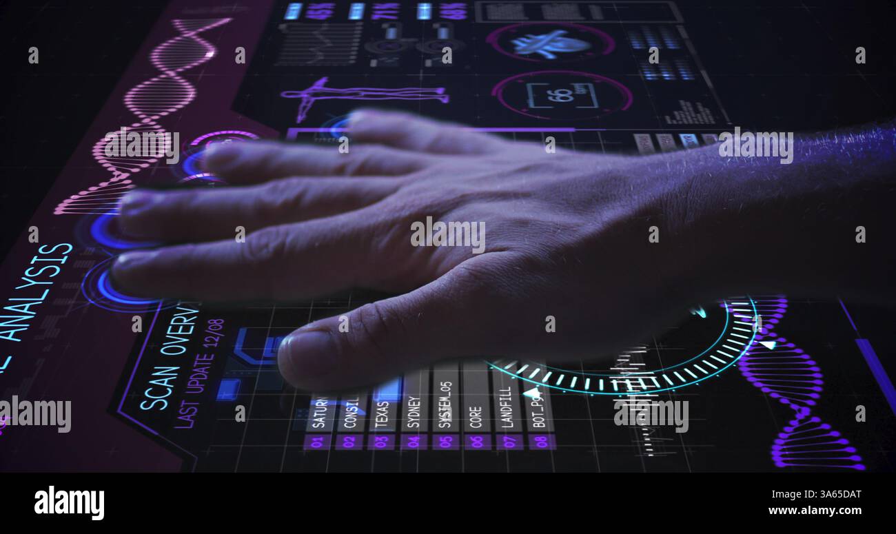 Image of man's hand touching interactive screen reading fingerprints ...