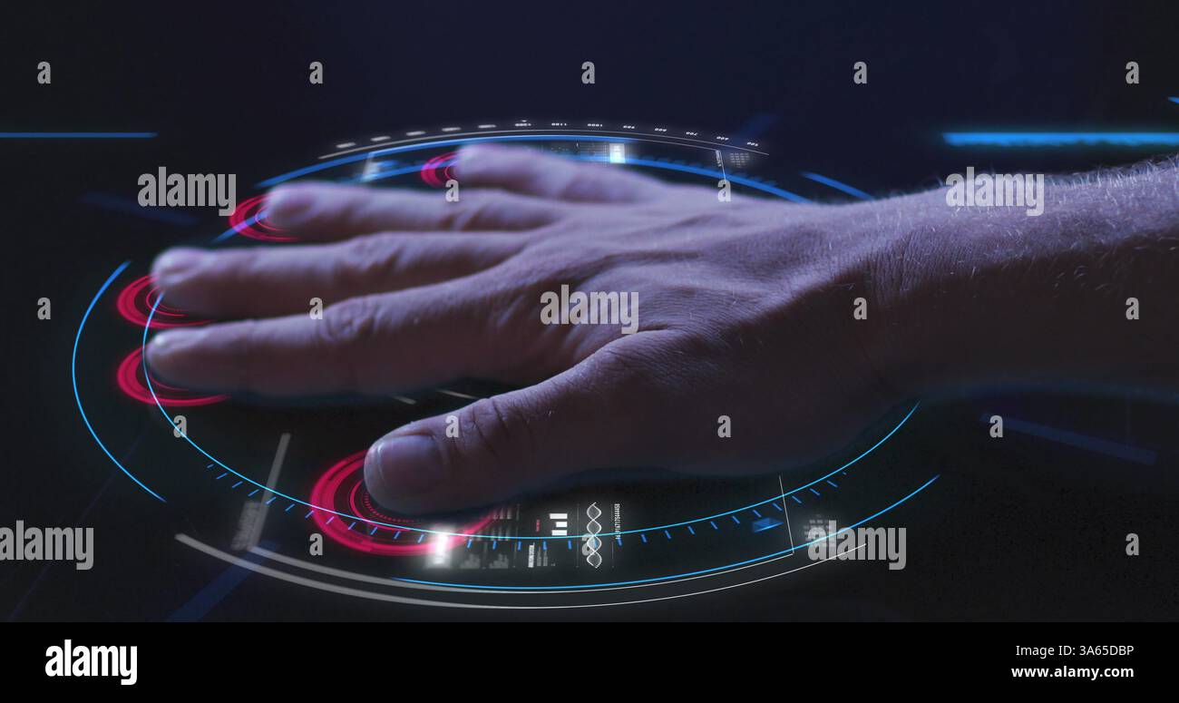 Image of man's hand touching interactive screen reading fingerprints ...