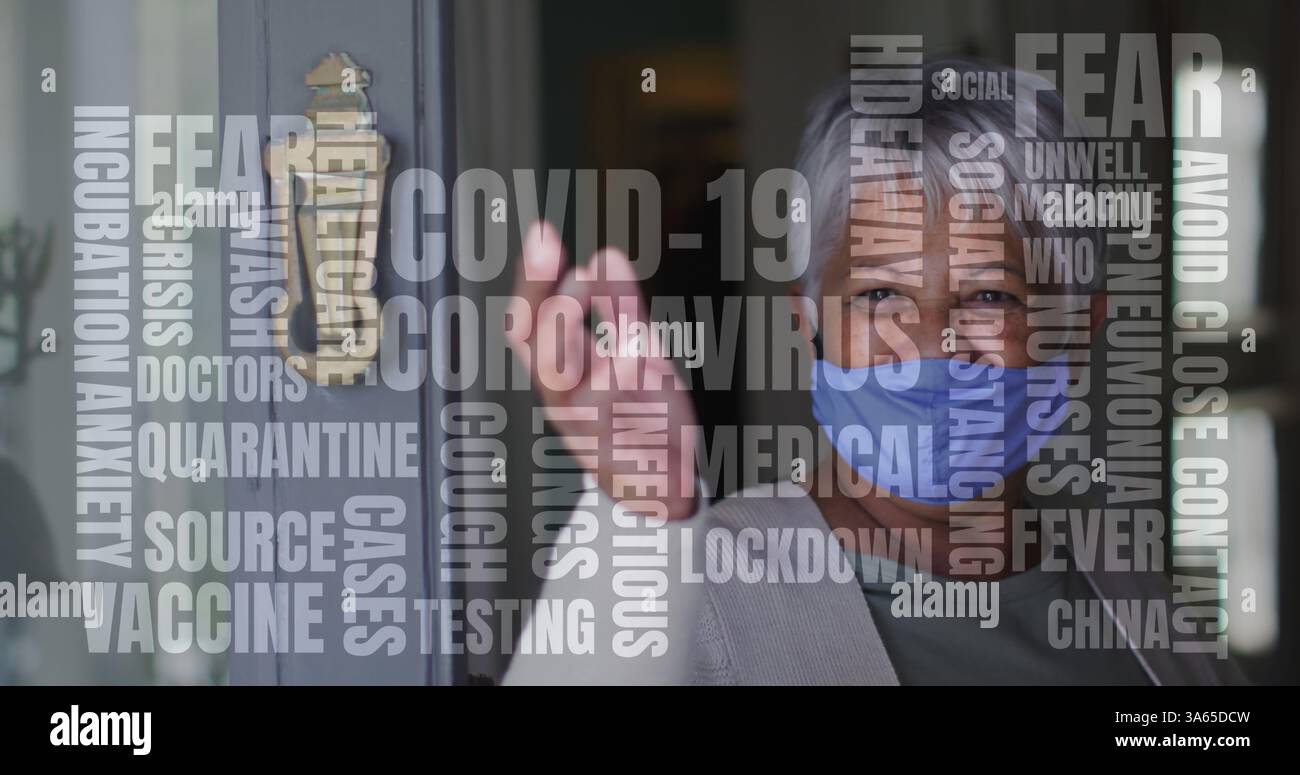 Covid-19 text concept text against african american senior woman ...