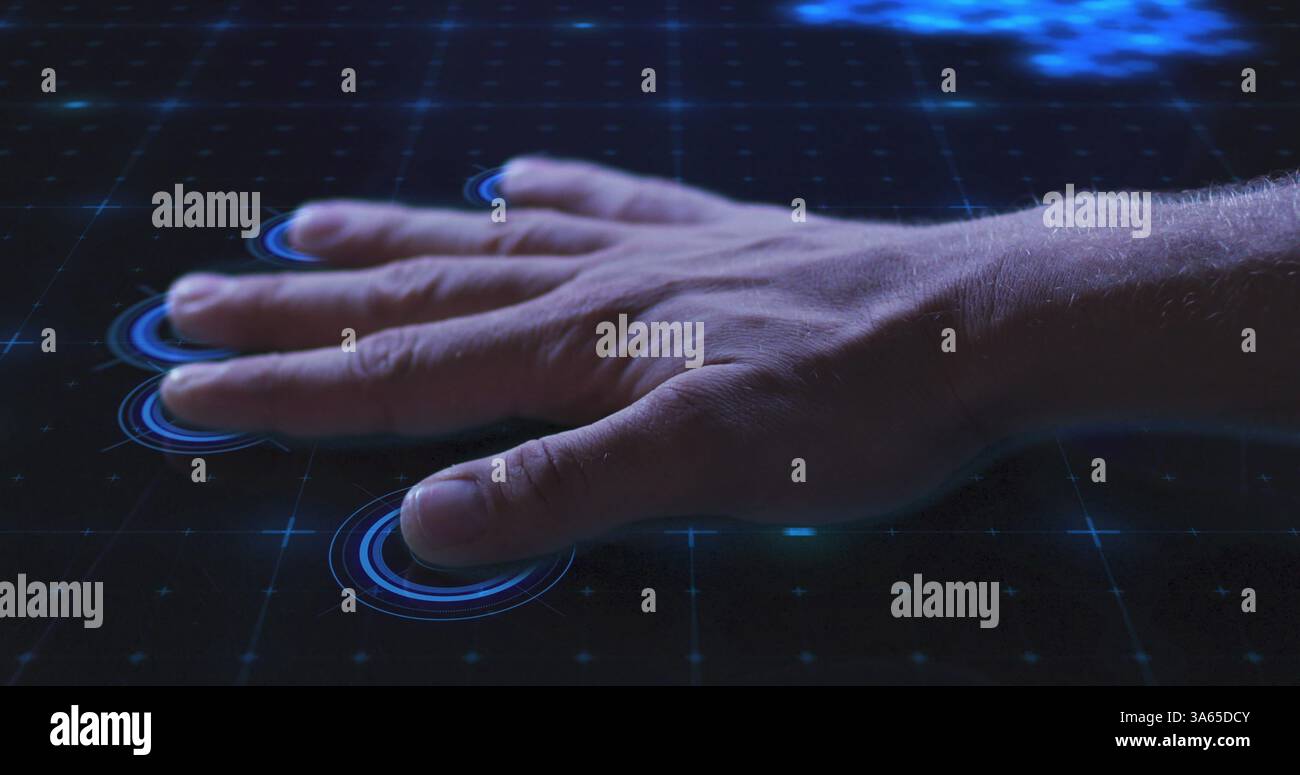 Image of man's hand touching interactive screen reading fingerprints ...