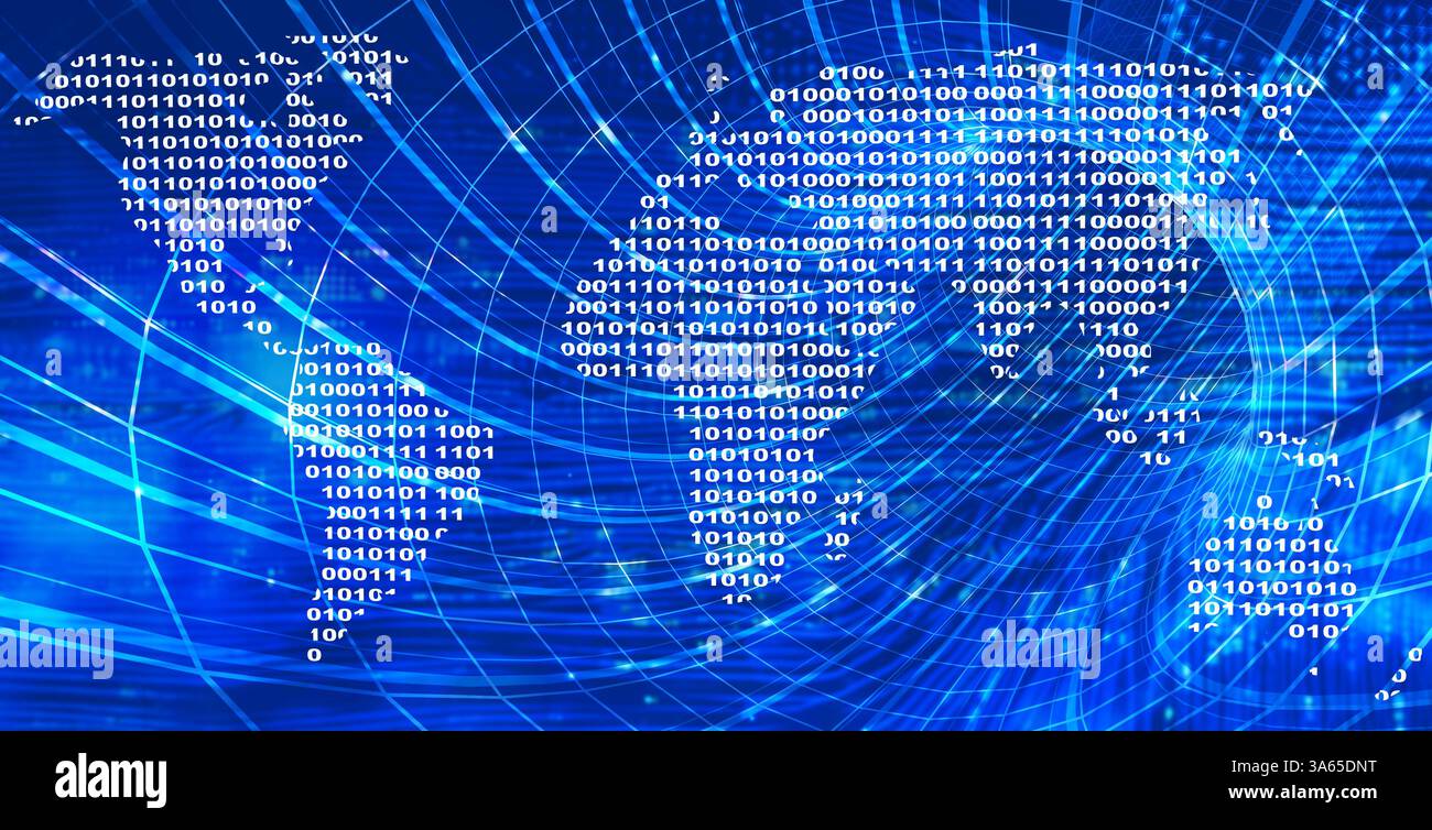 Horizontal futuristic background with mesh tunnel, map of the world ...