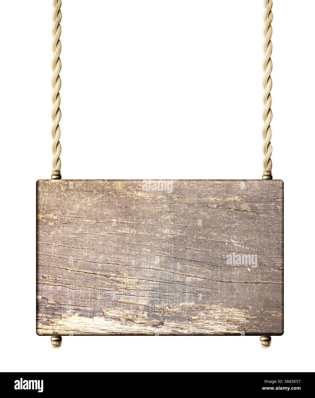 Decorative background with old board hanging on rope. Vintage wood ...