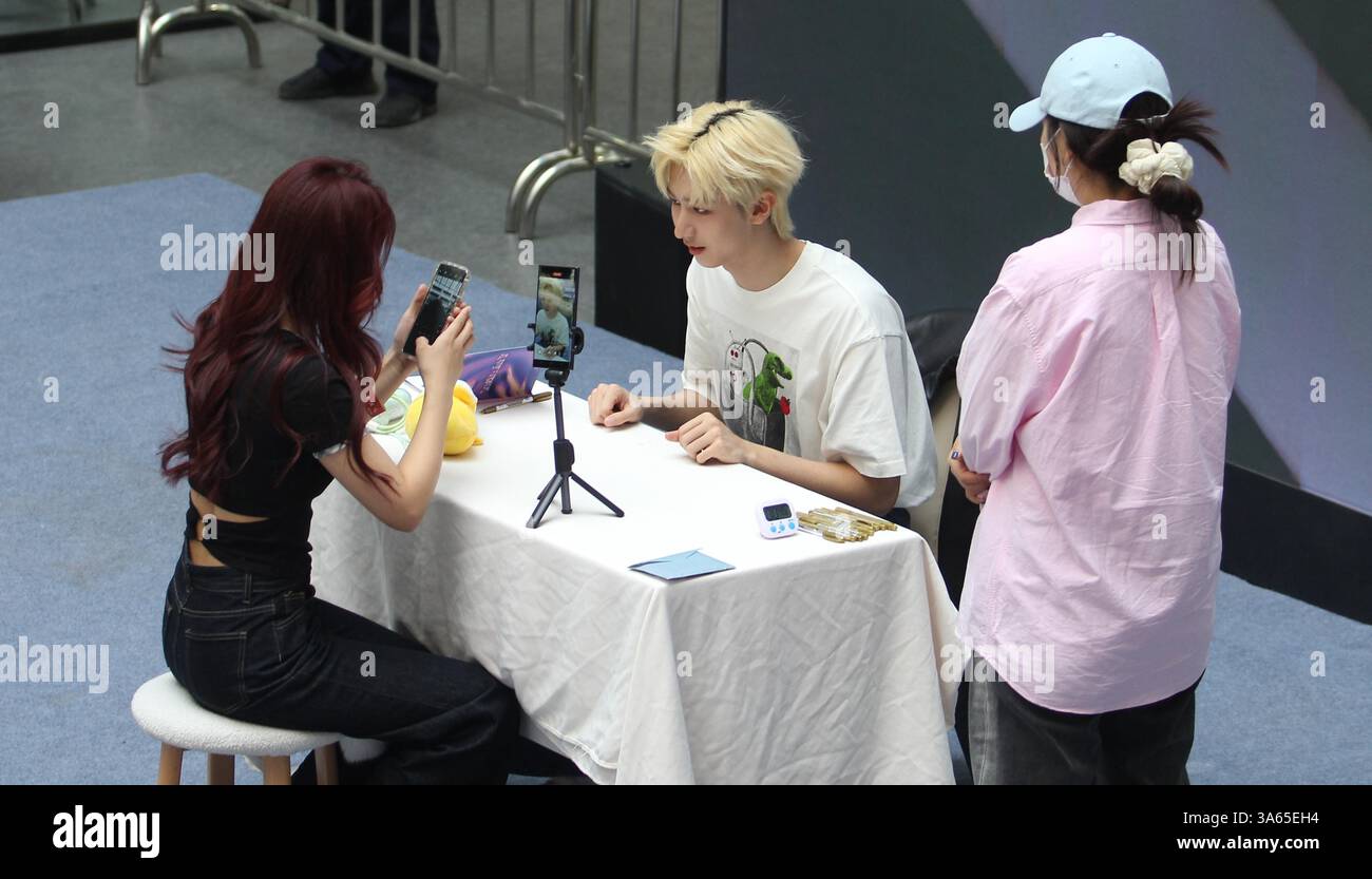 Chinese singer Zhao Rang attends an activity in Wuhan City, central ...