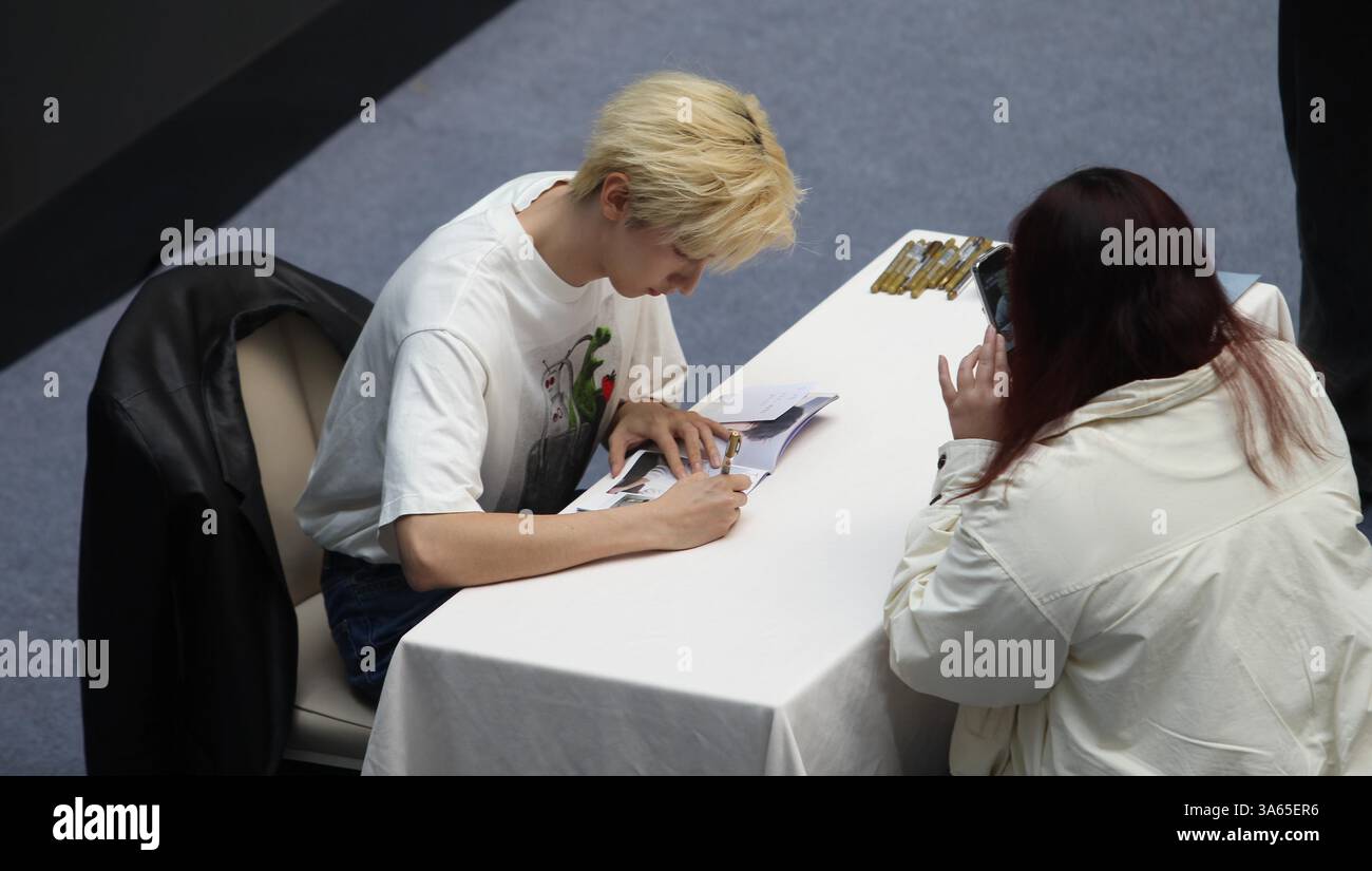 Chinese singer Zhao Rang attends an activity in Wuhan City, central ...