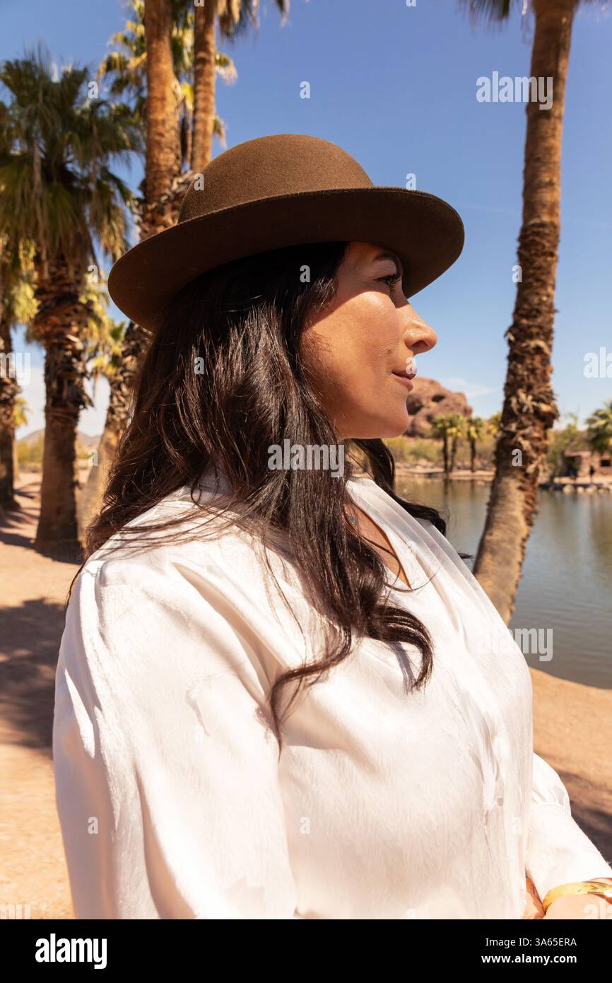 Beautiful Lebanese Woman Wearing Brown Trilby Hat Outdoor, Elegant Wool ...