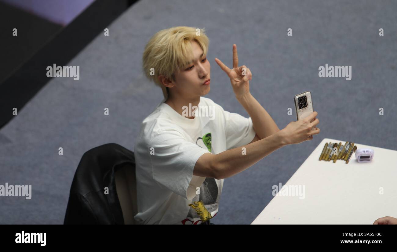 Chinese singer Zhao Rang attends an activity in Wuhan City, central ...