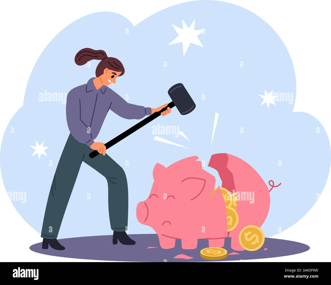 Financial savings woman breaking Stock Vector Images - Alamy