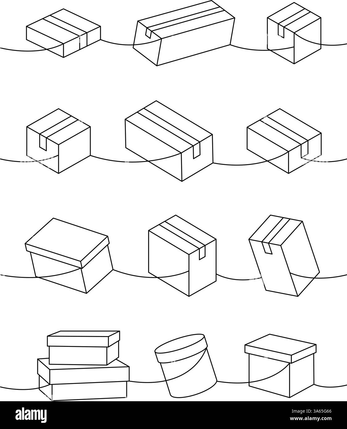 Black delivery boxes set. Present gift boxes one line continuous ...