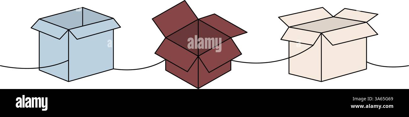 Present boxes one line colored continuous drawing. Package cardboard ...