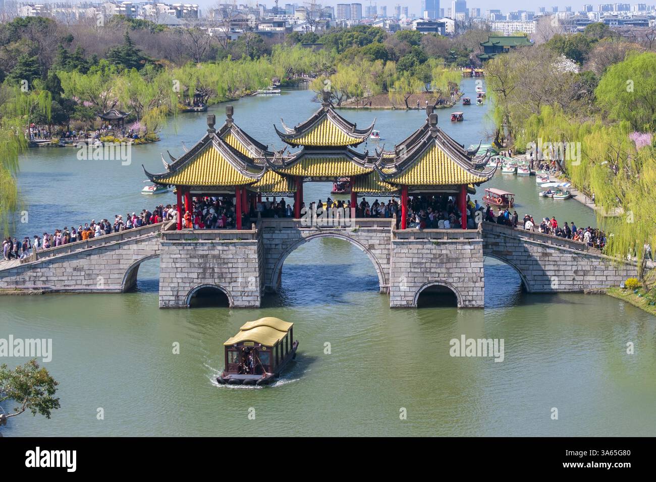 Aerial photo shows the spring scenery of the Slender West Lake scenic ...