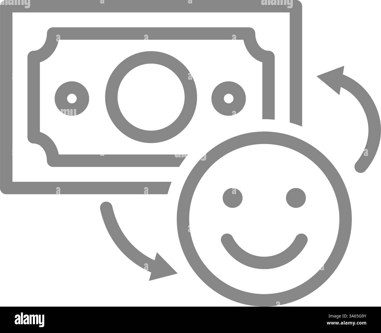 Money bill with happy face line icon. Exchange of money for emotions ...