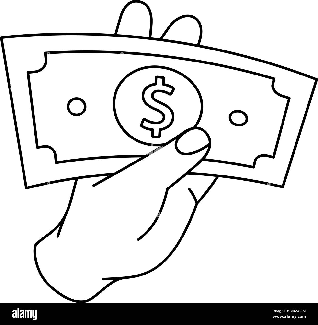 A hand holding a dollar bill outline symbol. Business and finance ...