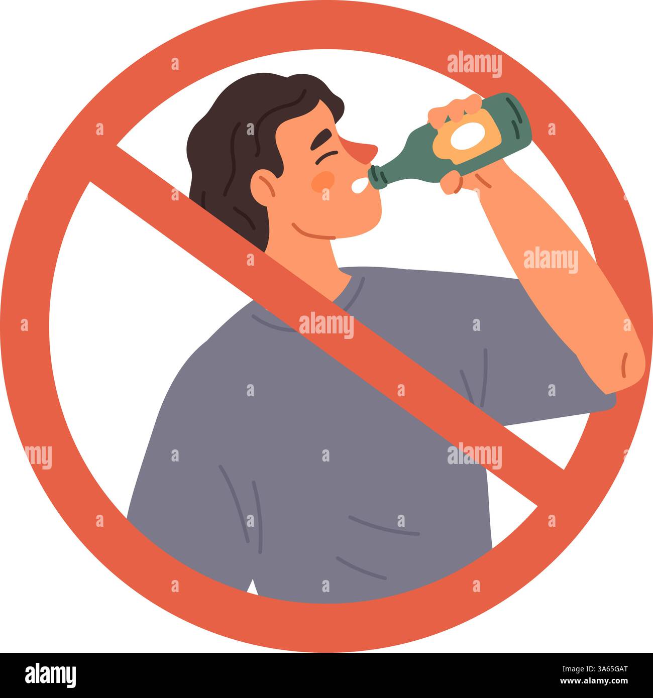 Man drinking alcohol prohibition sign. Stop drunk addiction. Unhealthy ...