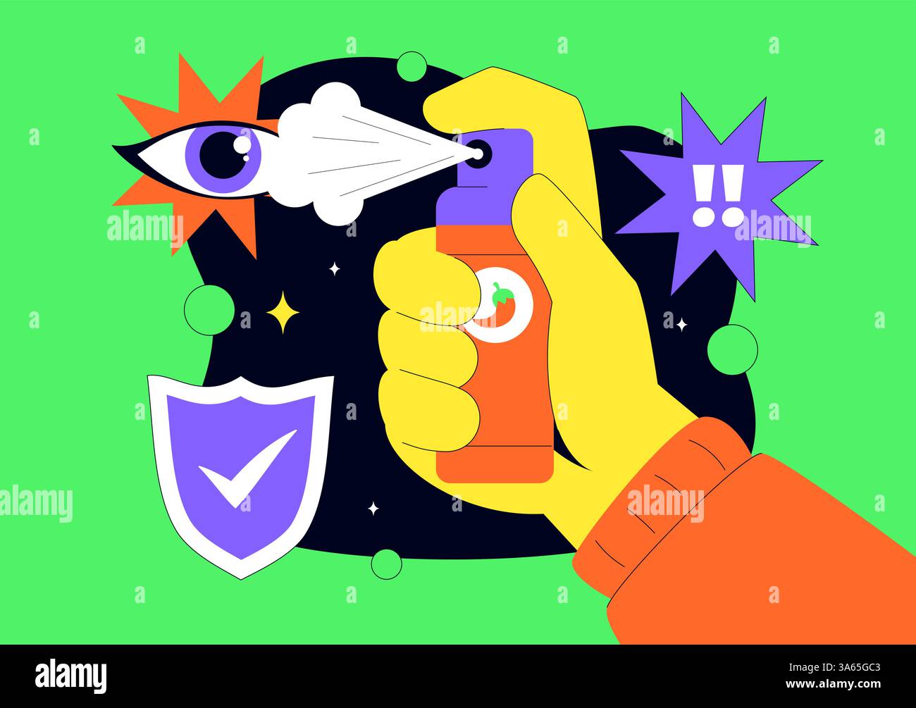 Self Defense Vector Illustration Featuring Various Types of Protective ...