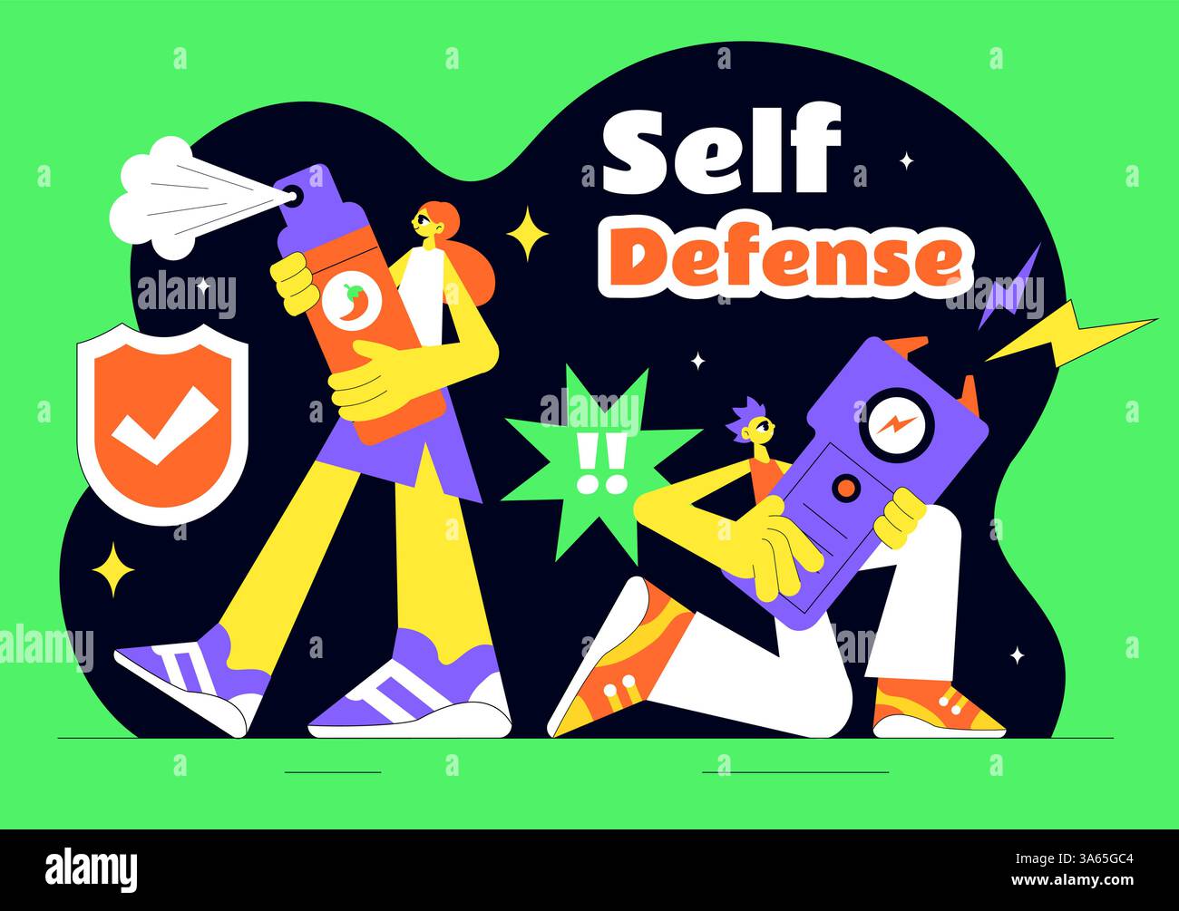 Self Defense Vector Illustration Featuring Various Types of Protective ...