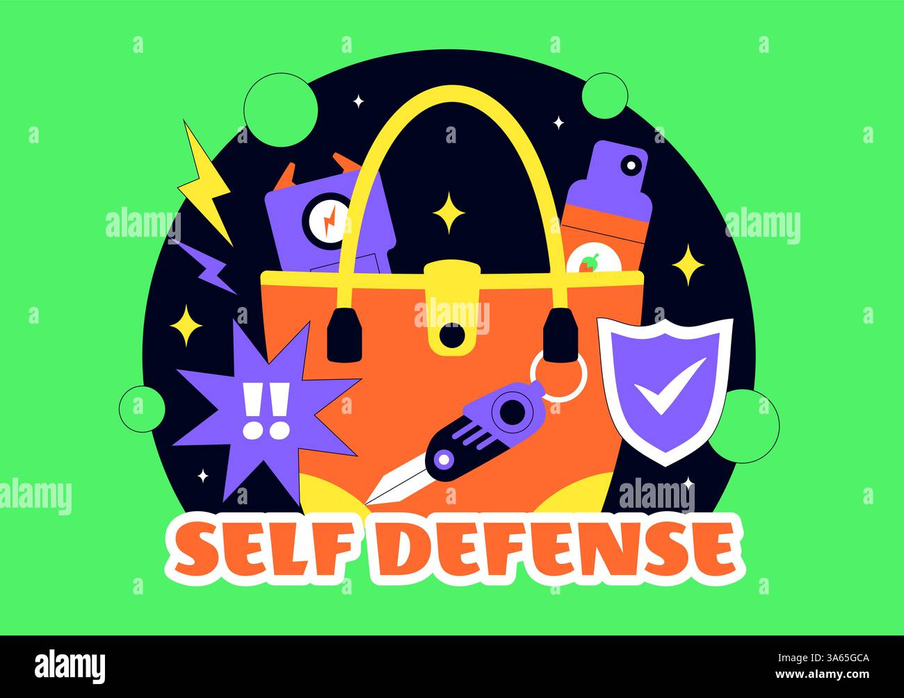 Self Defense Vector Illustration Featuring Various Types of Protective ...