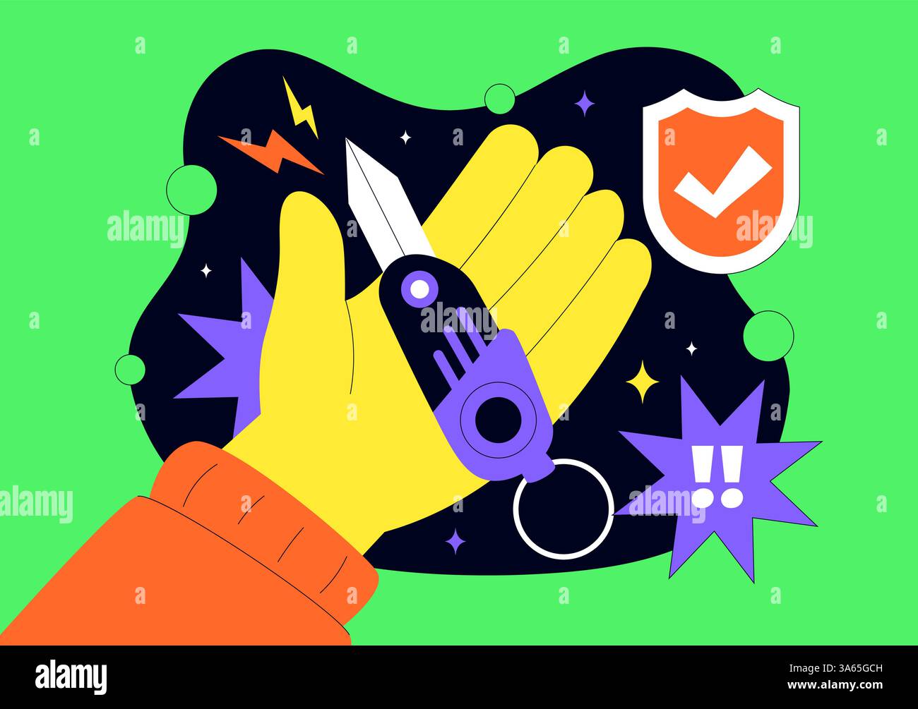 Self Defense Vector Illustration Featuring Various Types of Protective ...