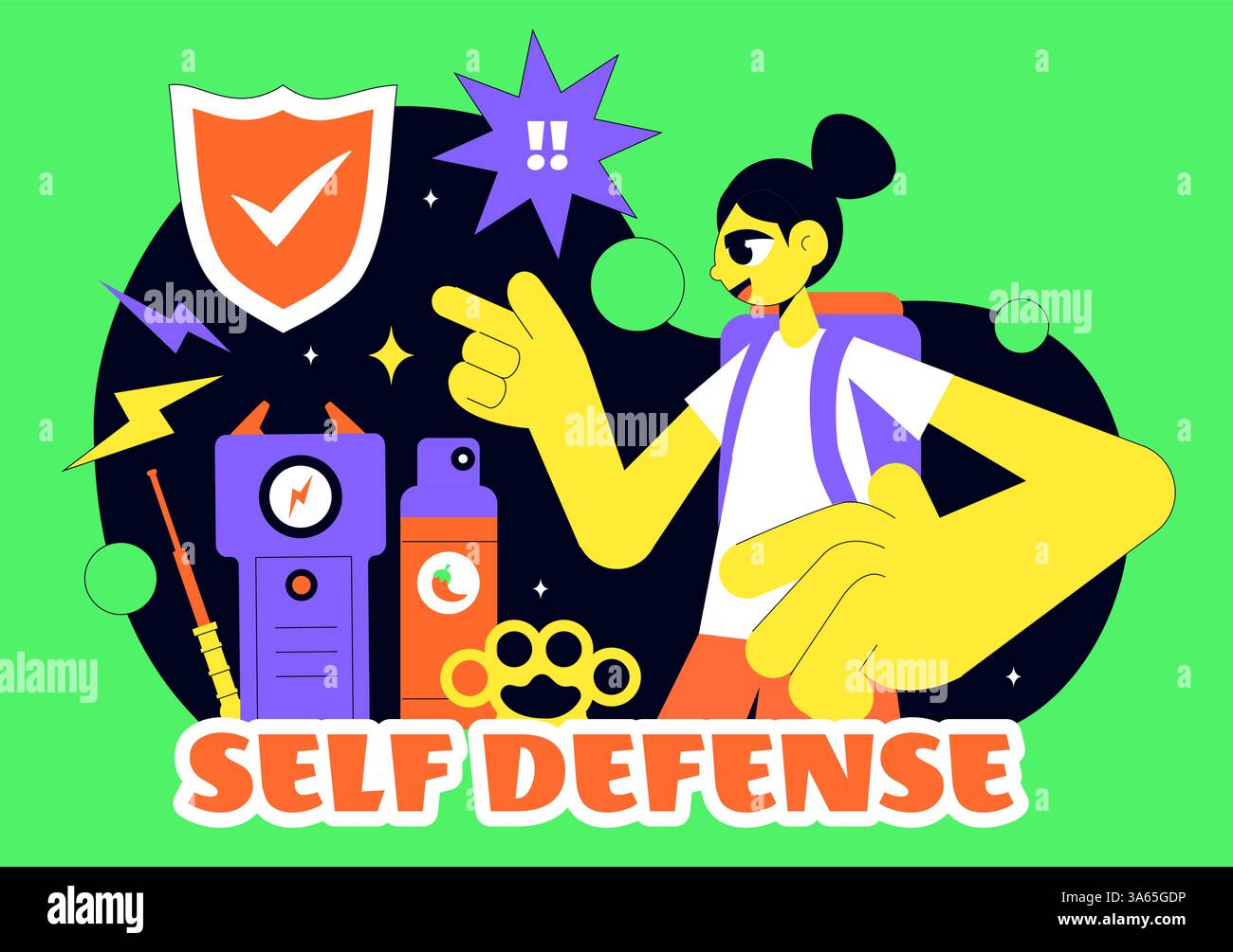 Self Defense Vector Illustration Featuring Various Types of Protective ...