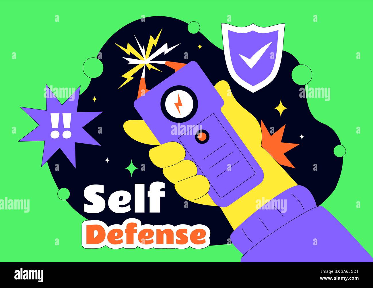 Self Defense Vector Illustration Featuring Various Types of Protective ...