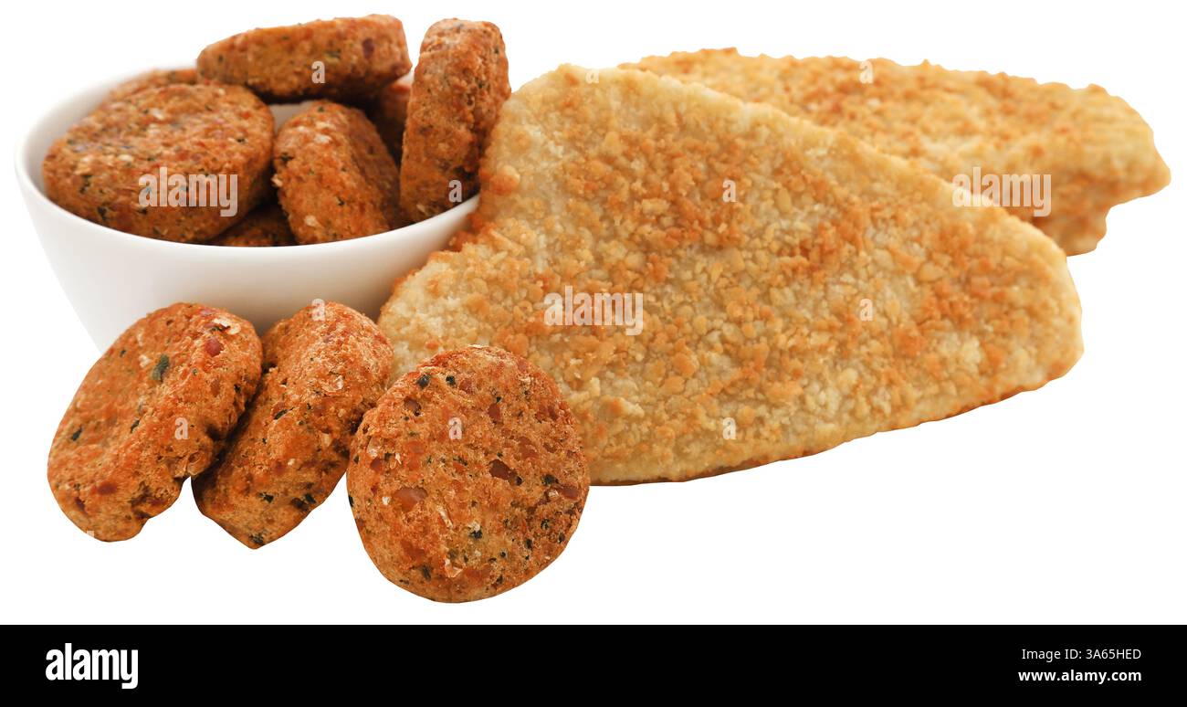 Crispy fish fillet with vegetable falafel closeup anb isolated Stock ...