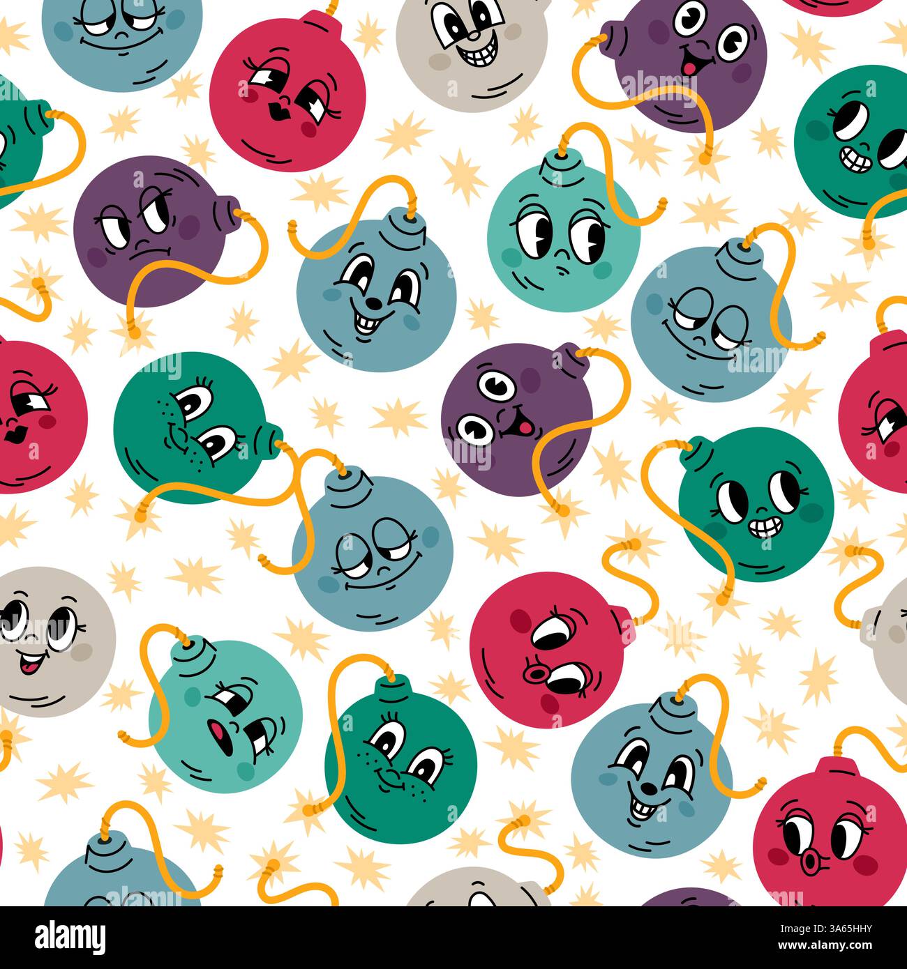 Cartoon bombs seamless pattern. Repeated round explosives with burning ...