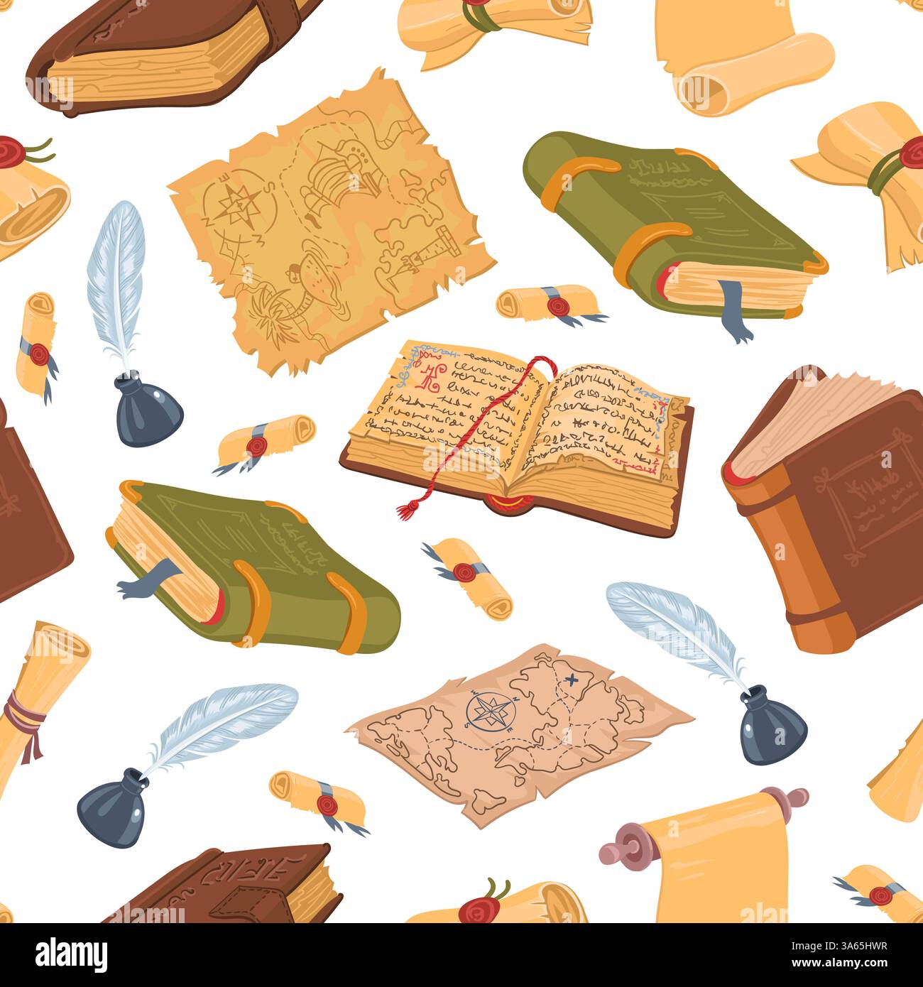 Antique books. Library seamless pattern. Ancient manuscripts and ...