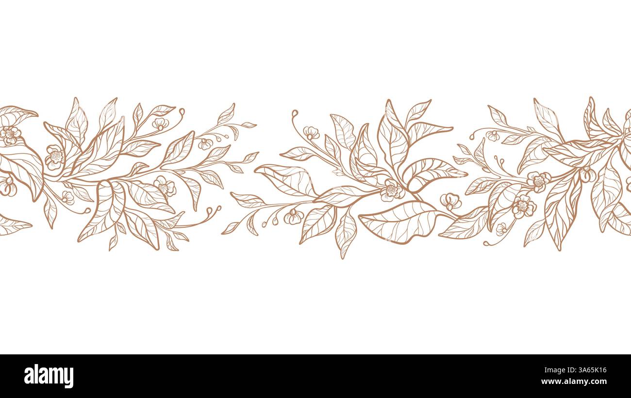 Nature floral branch, garden in bloom. Vector elegant strip, graphic ...