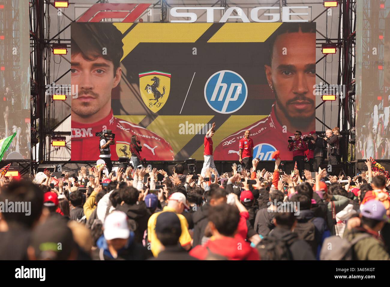 Ferrari's Hamilton and Leclerc meet with fans, March 21, 2025. Shanghai ...