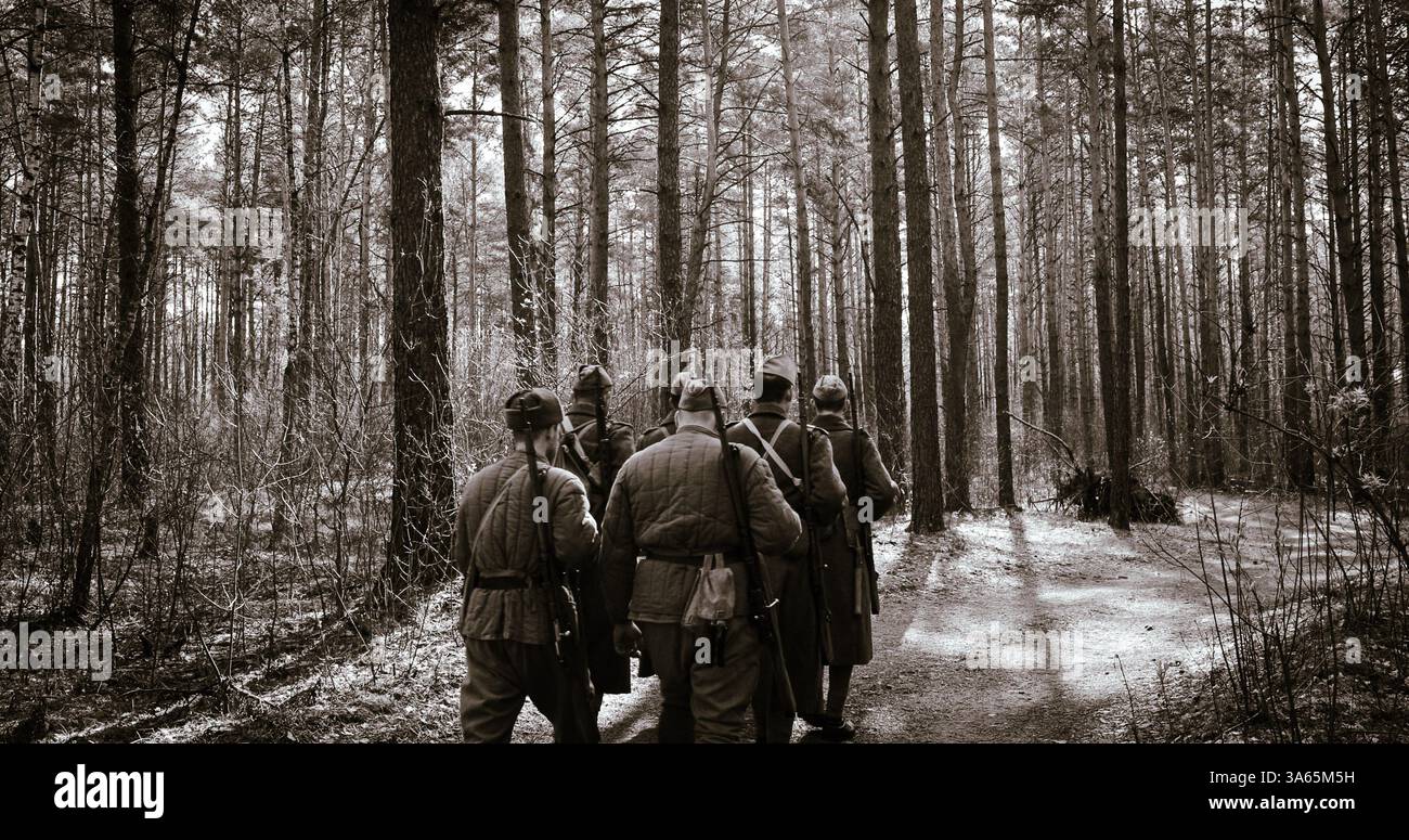 Squad Men Dressed As World War II Russian Soviet Red Army Soldiers ...