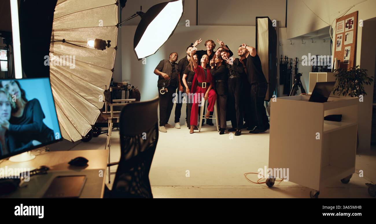 People, model and selfie for photography in studio, profile picture ...