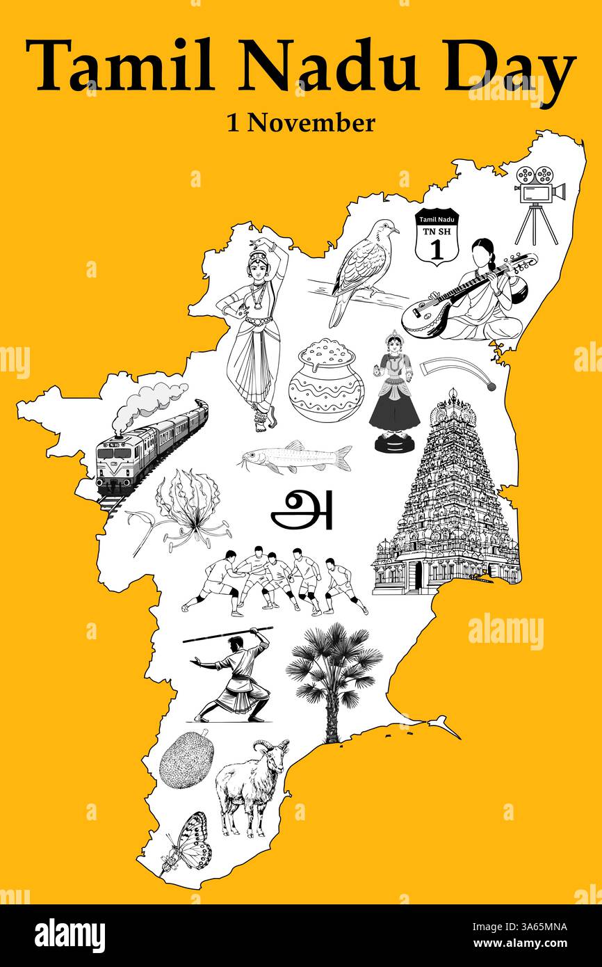 Illustration celebrates Tamil Nadu Dhinam or Tamil Nadu Day (November ...