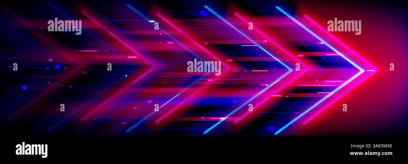 Neon glowing arrows showing forward, futuristic bright laser light ...