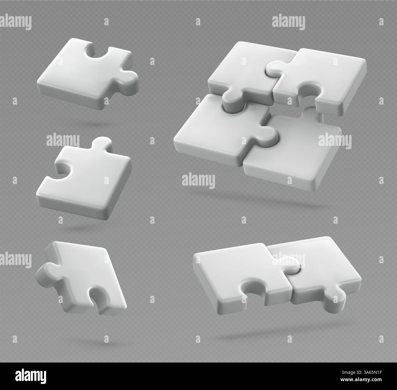 White 3d puzzle pieces, various shapes for completing jigsaw game ...